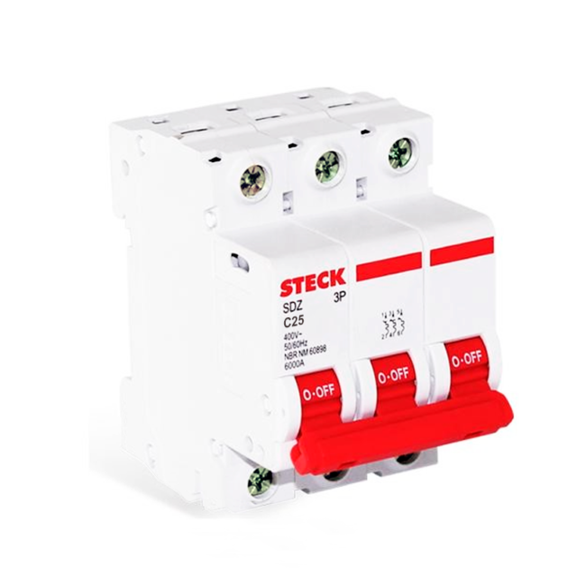 SDZD63C25 3x25A INTERRUPTOR TERMOMAGNETICO, 10KA/220V, 6KA/415V, IEC60898, CURVA C - STECK PERU